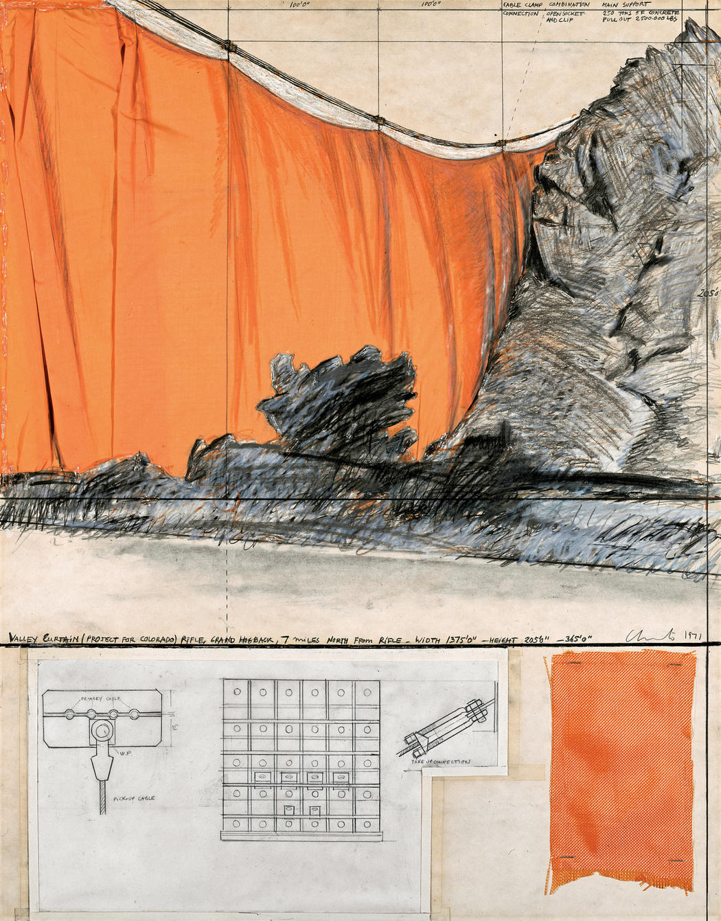 Christo Valley Curtain (Project for Colorado) Collage 1971 Pencil ...